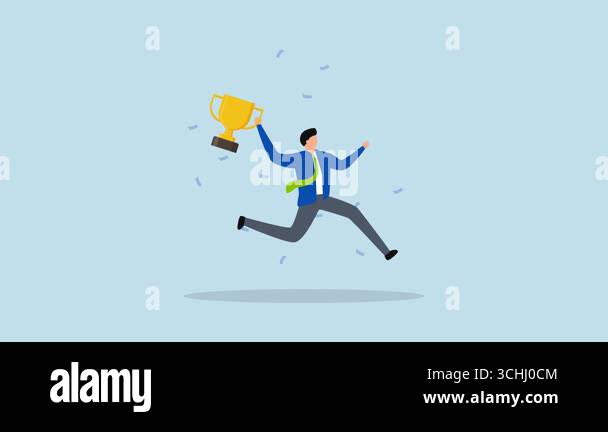 Celebrate work achievement, 4k animation of Ecstatic businessman leaps ...