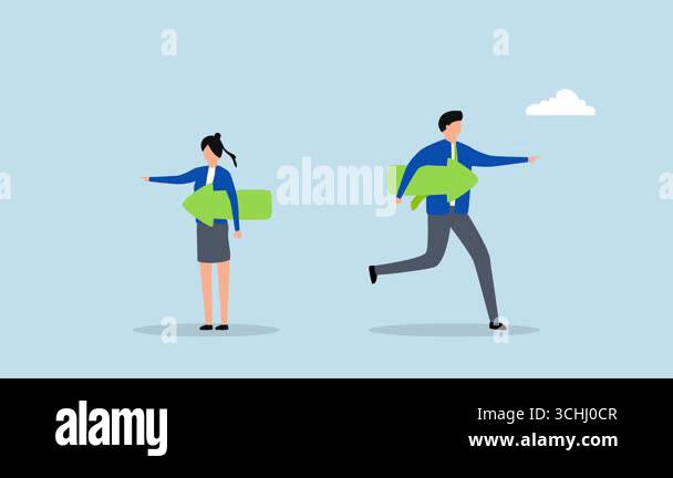 Different individual way, 4k animation of Man and woman in business ...