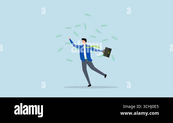 Success businessman achieve financial freedom, 4k animation of joyous ...