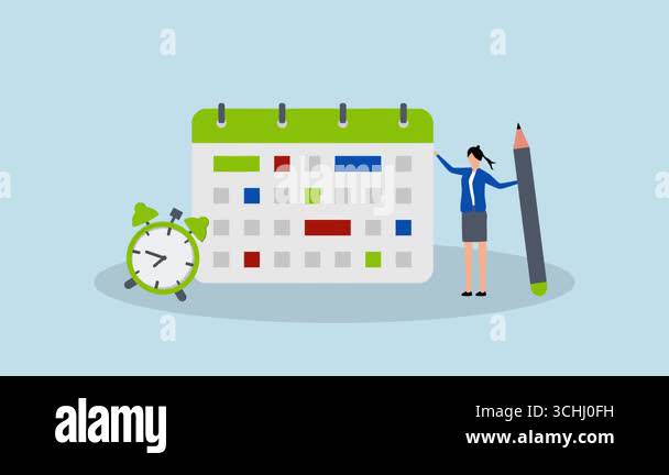 Work schedule, 4k animation of Woman is holding a pencil while looking ...