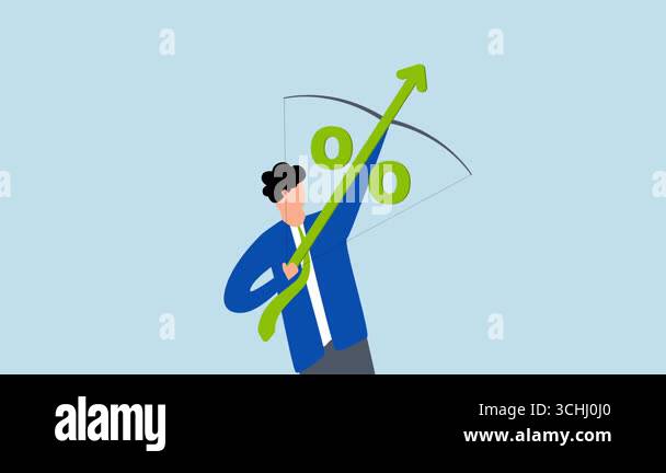 Interest rate hike due to inflation percentage rising up, 4k animation ...