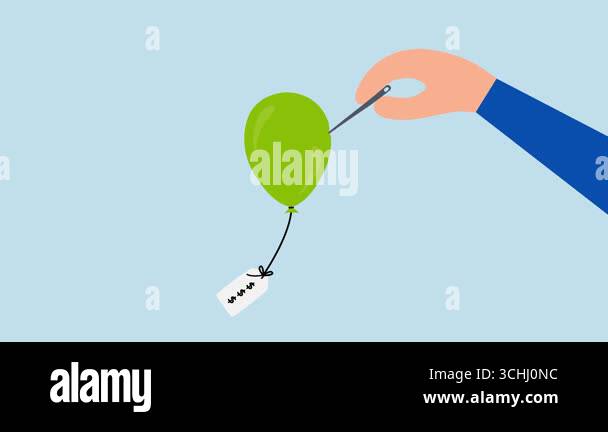 4k animation of Entrepreneur using a needle to pop a balloon ...
