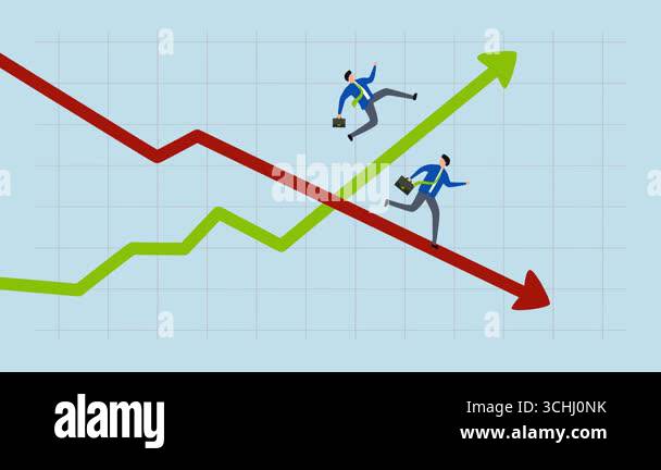 Profit and loss, 4k animation of entrepreneur sprinting on ascending ...