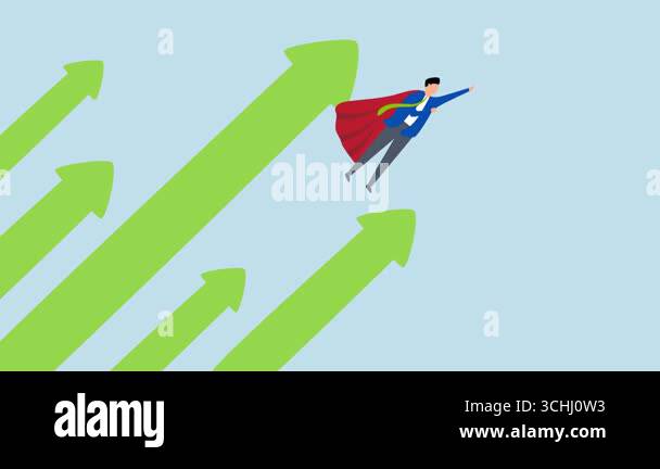 growing business forward to success, Businessman superhero soaring ...