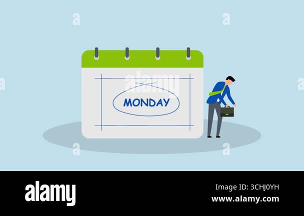 Monday blues, 4k animation of weary and drowsy businessman heading to ...