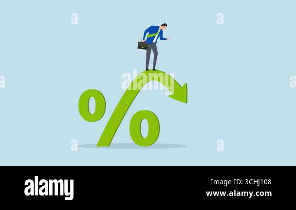 4k animation of businessman on percentage sign with falling down Stock ...