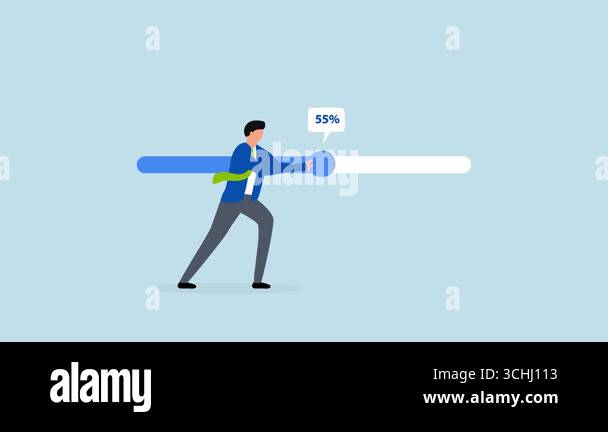 Working project progress, 4k animation of businessman works diligently ...