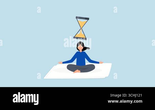 Patience time, 4k animation of calm woman seated with an hourglass on ...