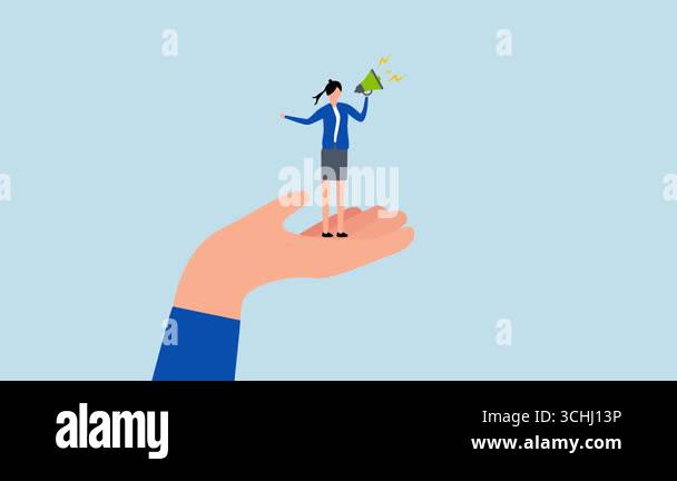 encourage employee to speak out, 4k animation of giant hand assists ...