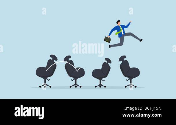 Job hopping, 4k animation of happy job seeker leaping from desk chair ...