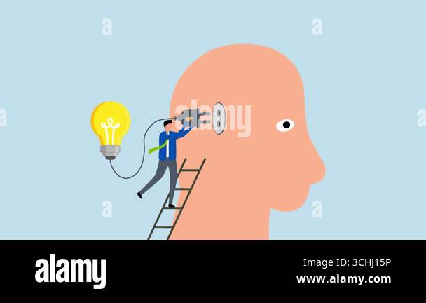 Creativity and idea thinking, 4k animation of clever entrepreneur ...