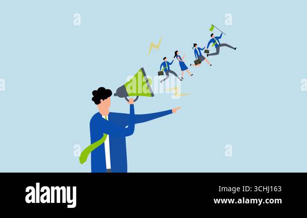 Motivate employee, 4k animation of executive leader communicates ...