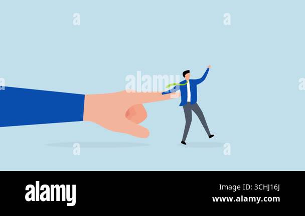 Nudge theory, 4k animation of boss finger nudge businessman employee ...