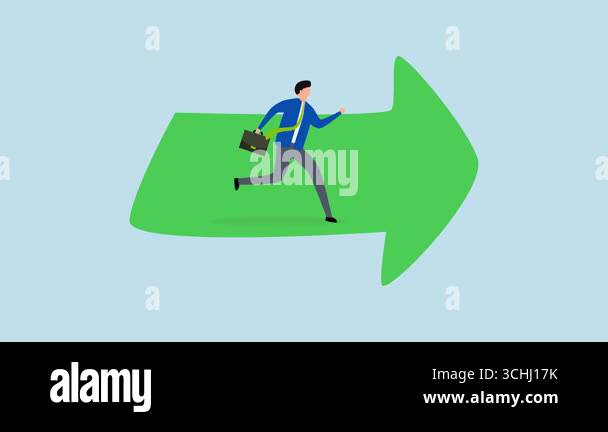 Moving forward to achieve success, 4k animation of businessman advancing with arrow emblem Stock ...