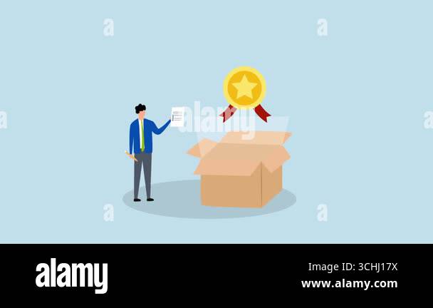 Quality Control, 4k animation of entrepreneur verifies quality using ...