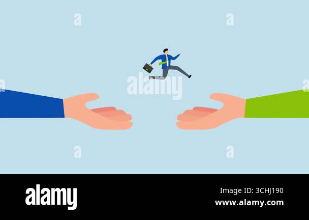 Change job, 4k animation of confident entrepreneur leaping from ...