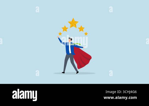 5 stars expert, 4k animation of Businessman hero holding large golden ...