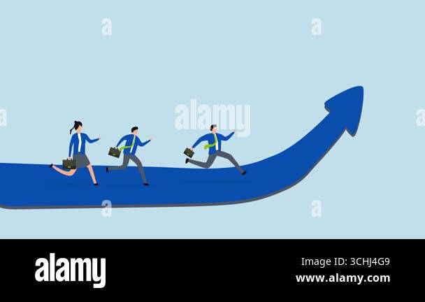 Growth strategy, 4k animation of Entrepreneurs and employees advancing ...