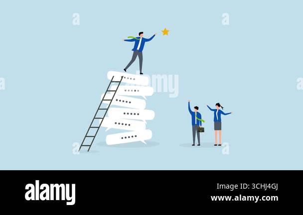 Communication for success, 4k animation of businessman ascends via ...