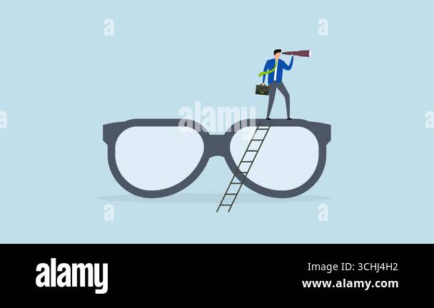 Clear business vision, 4k animation of businessman climb up big ...