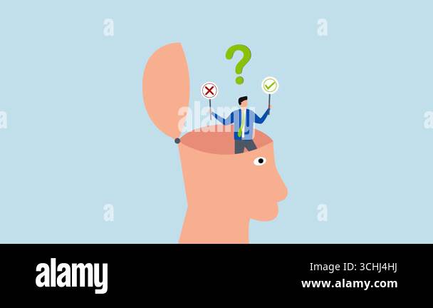 Decision making, 4k animation of entrepreneur in his mind determining ...