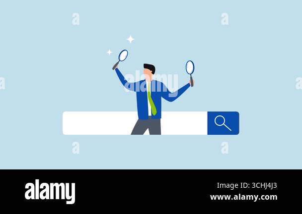 Search, 4k animation of entrepreneur using magnifying glass uncovers ...