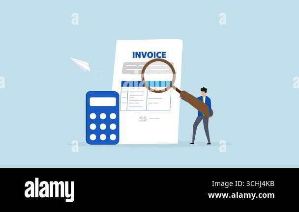 Invoice, 4k animation of businessman holding magnifier on invoice ...