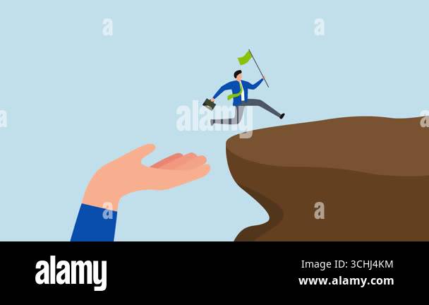 Helping hand, 4k animation massive hand assists entrepreneur in leaping ...