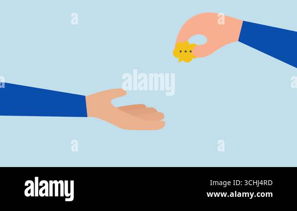 Collect feedback, 4k animation of businessman hand giving speech bubble ...
