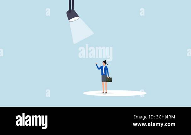 Woman in spotlight, 4k animation of exceptional entrepreneur standing ...