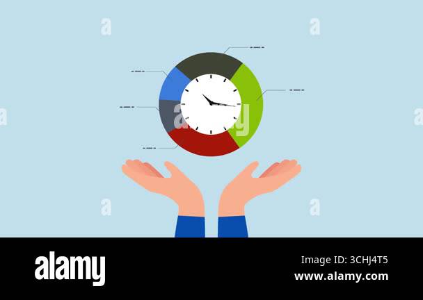 Time management, 4k animation of businessman hand holding pie chart ...