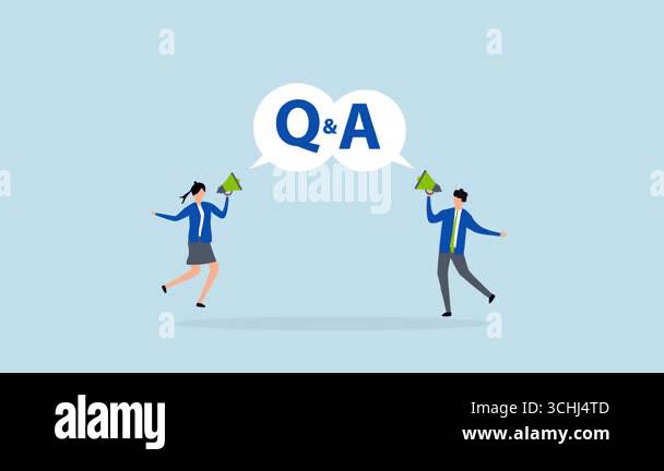 question and answer session, 4k animation of businessman and woman ...