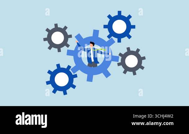 Process and workflow optimization, 4k animation businessman on gear ...