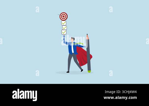 Finish work and achieve goal, 4k animation of entrepreneur hero ...