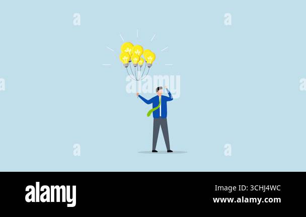 Innovation idea, 4k animation of smart businessman holding lightbulb ...
