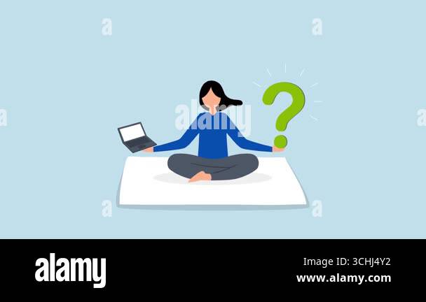 Solve problem, 4k animation of businesswoman lotus meditate to solve ...