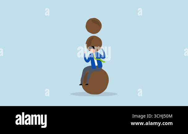 Burden, 4k animation of businessman thinking with heavy burden boulder ...