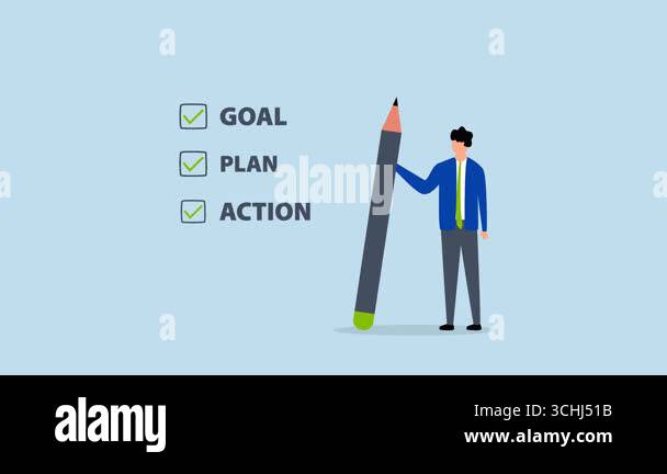 Goal, action and plan, 4k animation of businessman holding pencil with ...