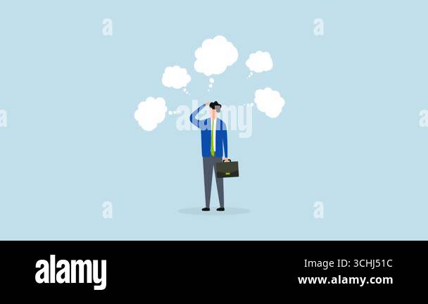 Too many thinking ideas, 4k animation of businessman thinking with many ...