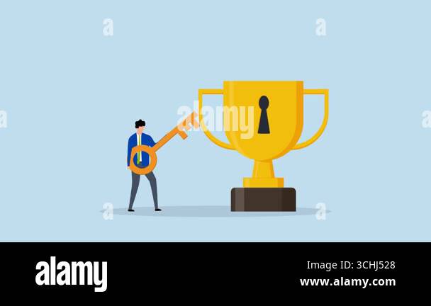 Unlock key to success, 4k animation of businessman with key to success ...