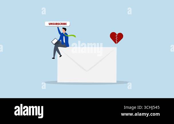Unsubscribe email exit from mailing list, businessman working with computer laptop push ...