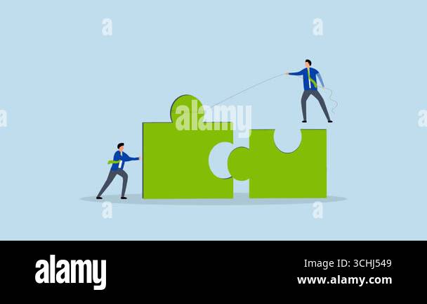 Jigsaw puzzle connection, 4k animation of businessman help connect ...
