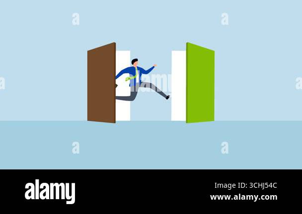 Change job, 4k animation of businessman leave open door to new ...