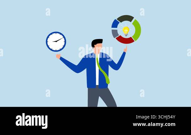 Time management, 4k animation of businessman holding time clock with ...