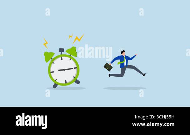 Late, 4k animation of frustrated businessman hurry running to work late ...