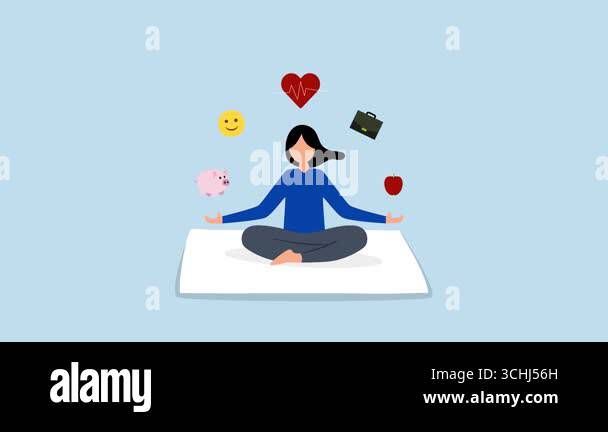 Wellness, 4k animation of calmness woman meditate health wellness ...