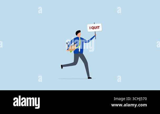 Quit full time job, 4k animation of businessman with stuff with quit ...