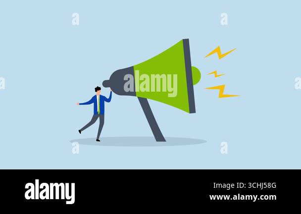 Amplify megaphone, 4k animation of businessman shouting on big ...
