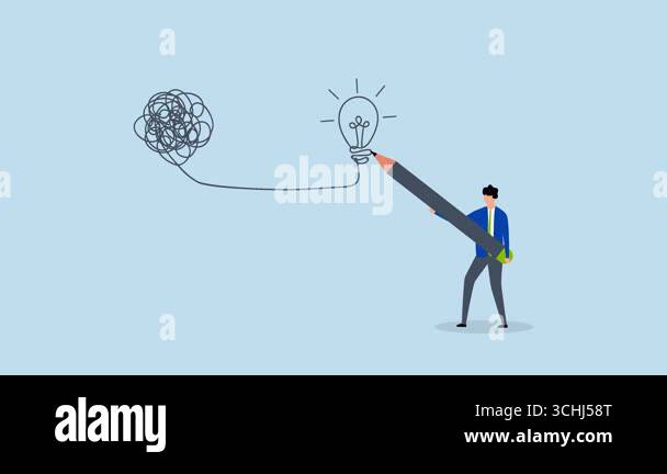 Creativity to solve problem, 4k animation of business man draw ...