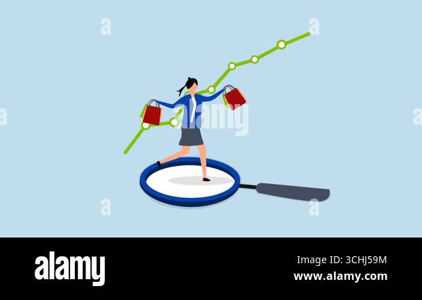 Customer insight, female shopper grasping overflowing bags while ...